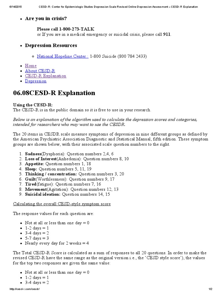 CESD-R - Center For Epidemiologic Studies Depression Scale Revised ...
