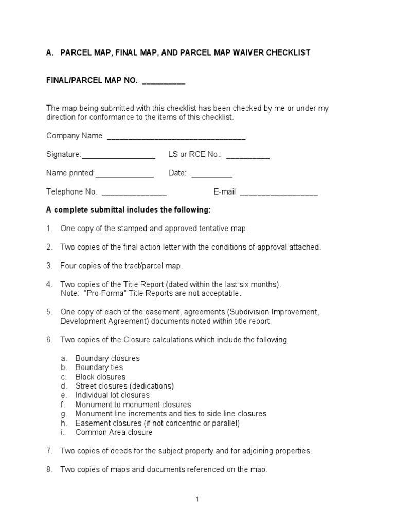 Livermore Parcel Map Waiver Checklist | PDF | Land Lot | Drainage