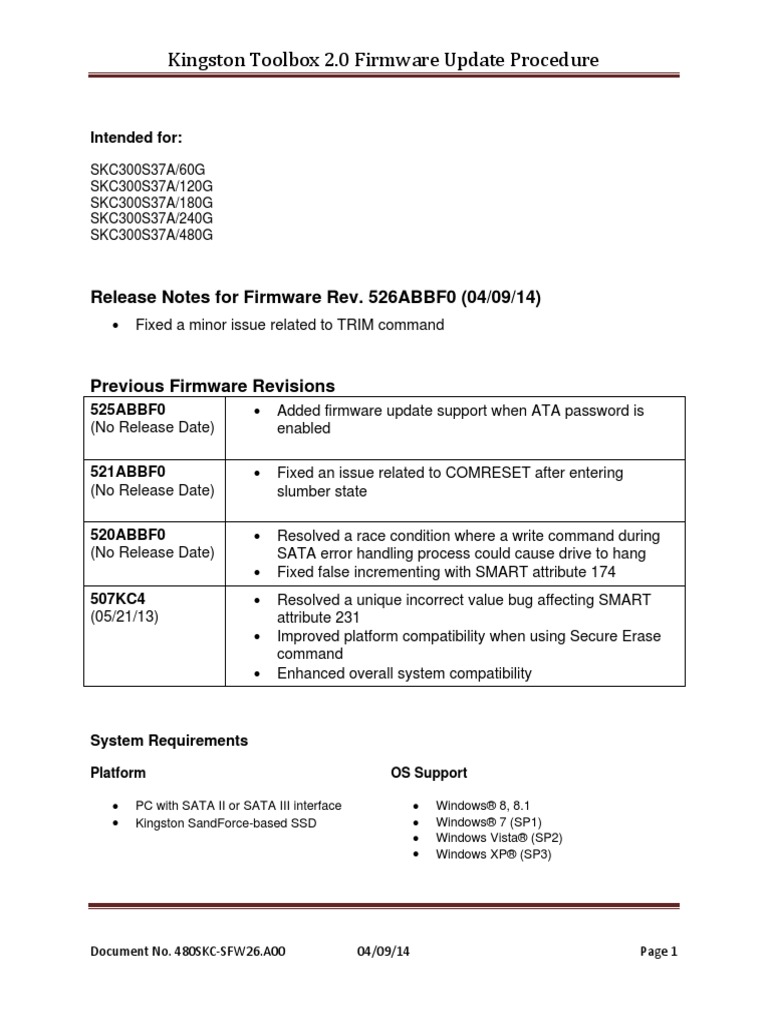 Kingston Toolbox 2.0 Firmware Update Procedure: Release Notes For ...