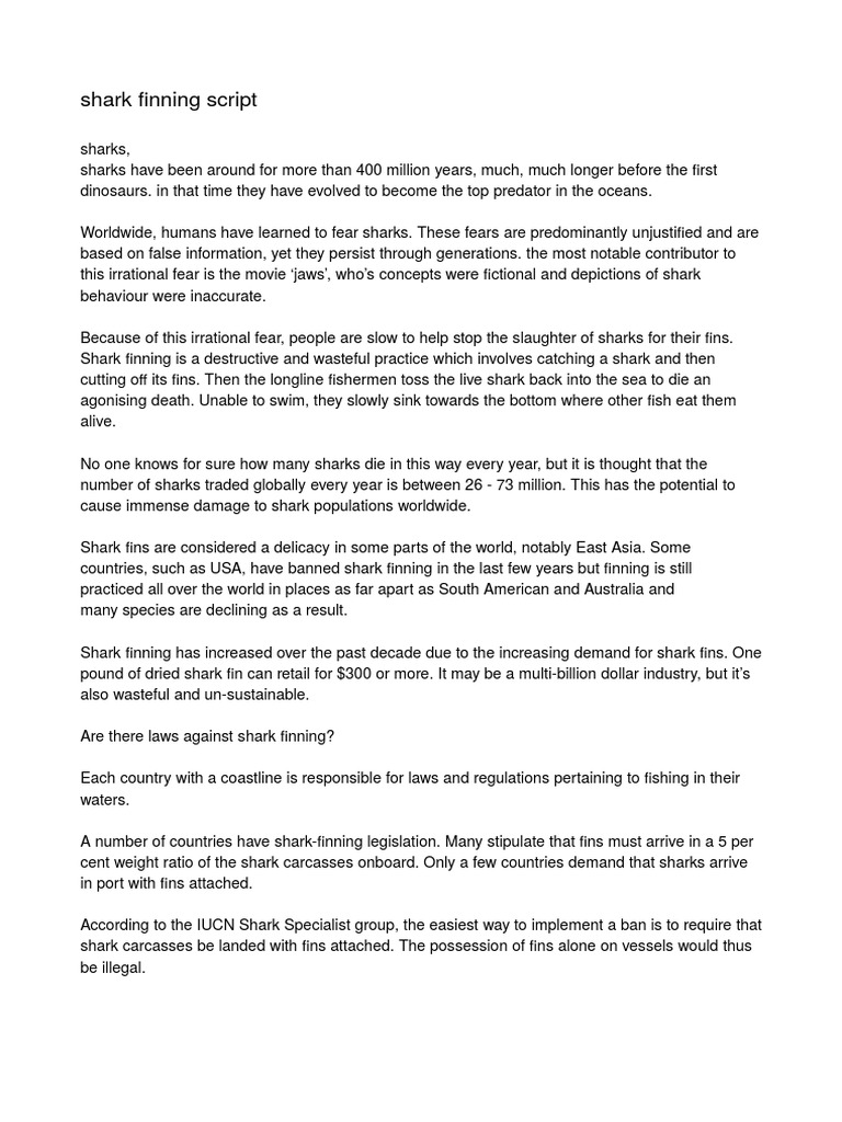 Shark Finning Script | PDF | Sharks | Fish And Humans