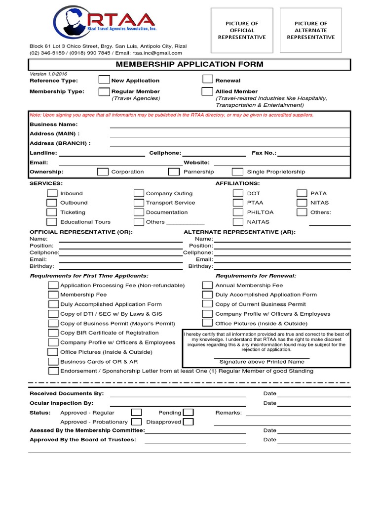 09-16 Membership Application Form | PDF | Government | Business