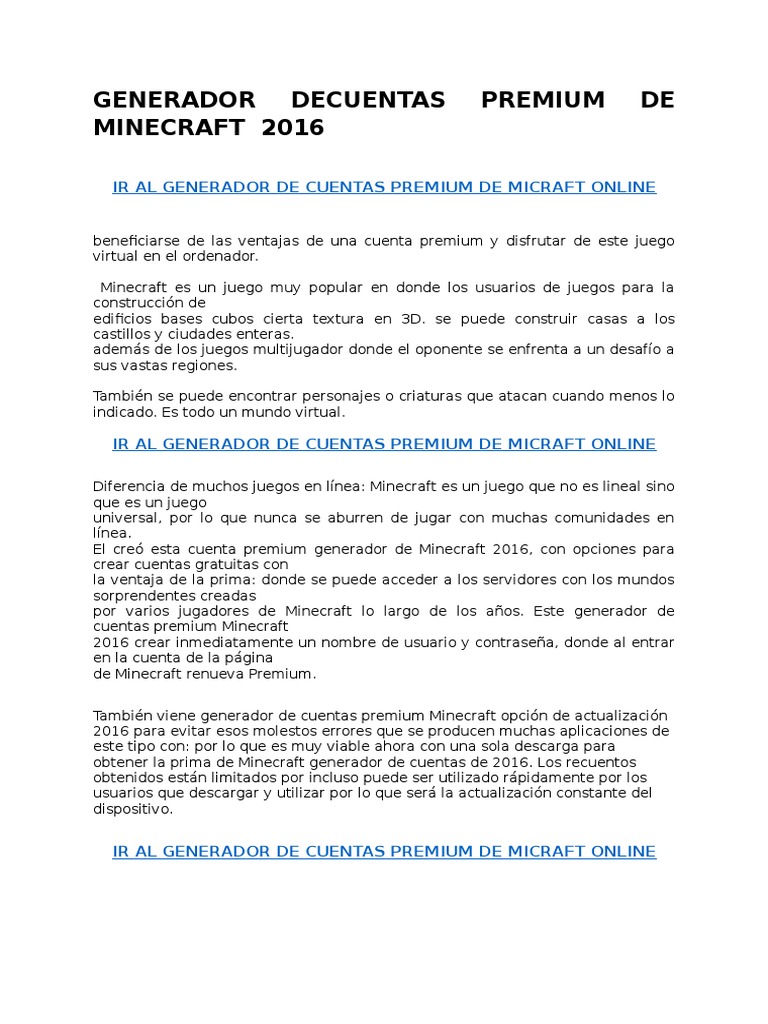Generador Cuentas Premium Minecraft Gratis 2016 | PDF | Minecraft | Ocio