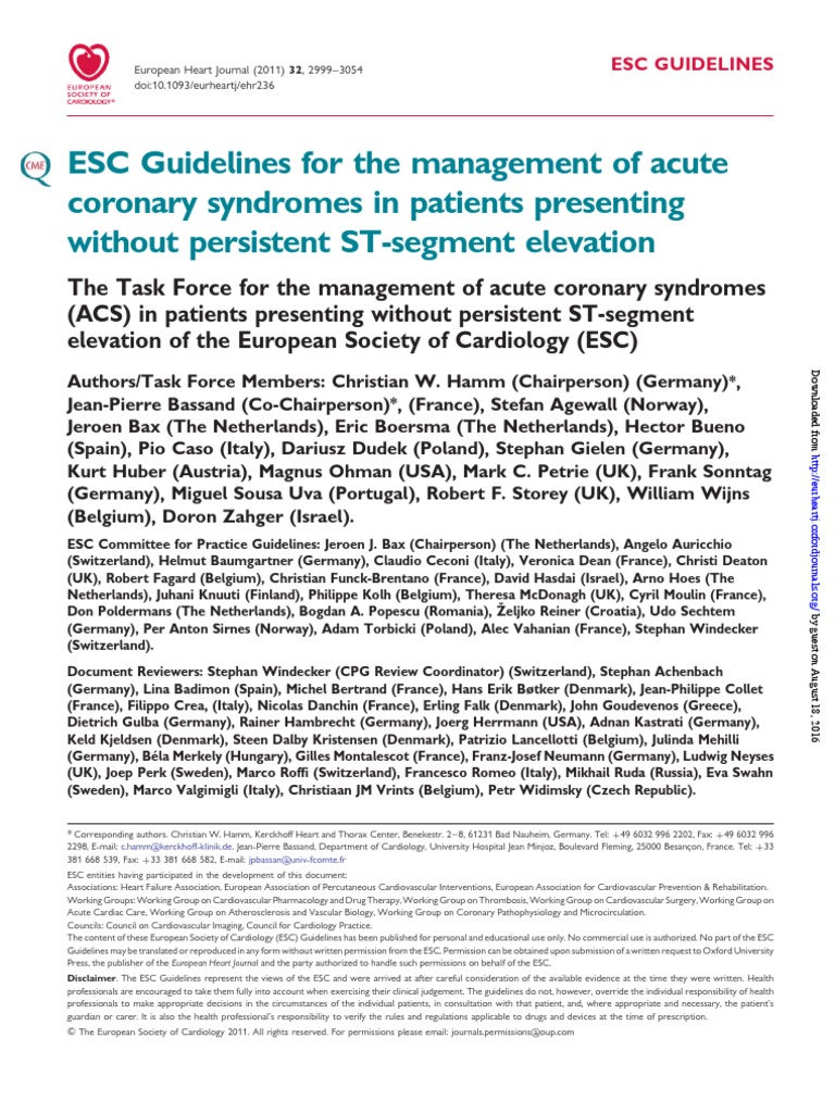 Esc Guidlines | PDF | Myocardial Infarction | Angina Pectoris