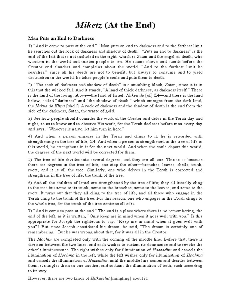 Miketz (At The End) : Man Puts An End To Darkness | PDF | Jacob ...