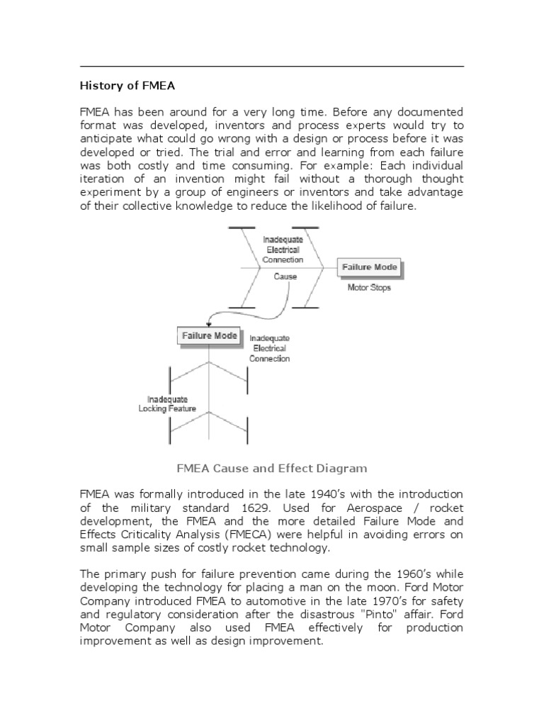 History of FMEA: FMEA Cause and Effect Diagram | PDF | Reliability ...