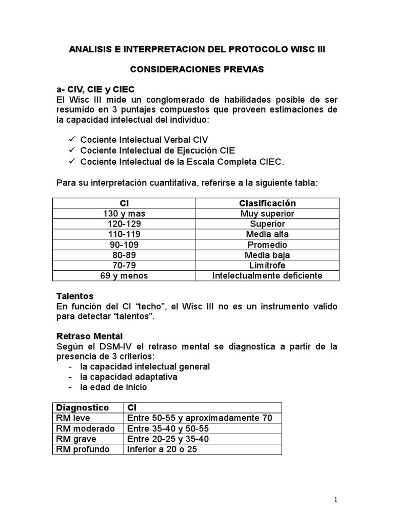 Analisis e Interpretacion de Un Protocolo Wisc III | PDF | Hemisferio ...