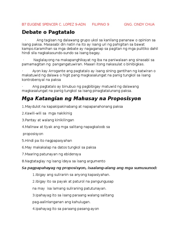 Ess Filipino 9 Debate | PDF