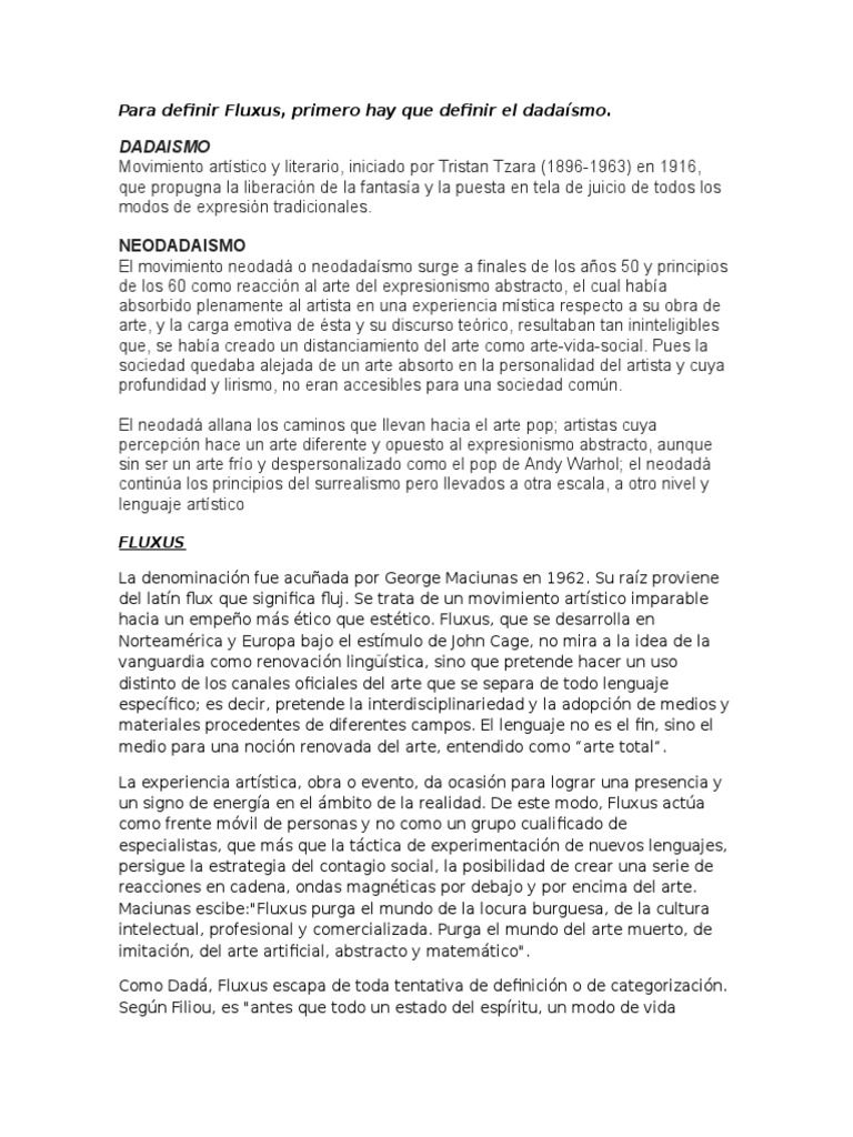 Características del Movimiento Fluxus | PDF | Arte contemporáneo ...