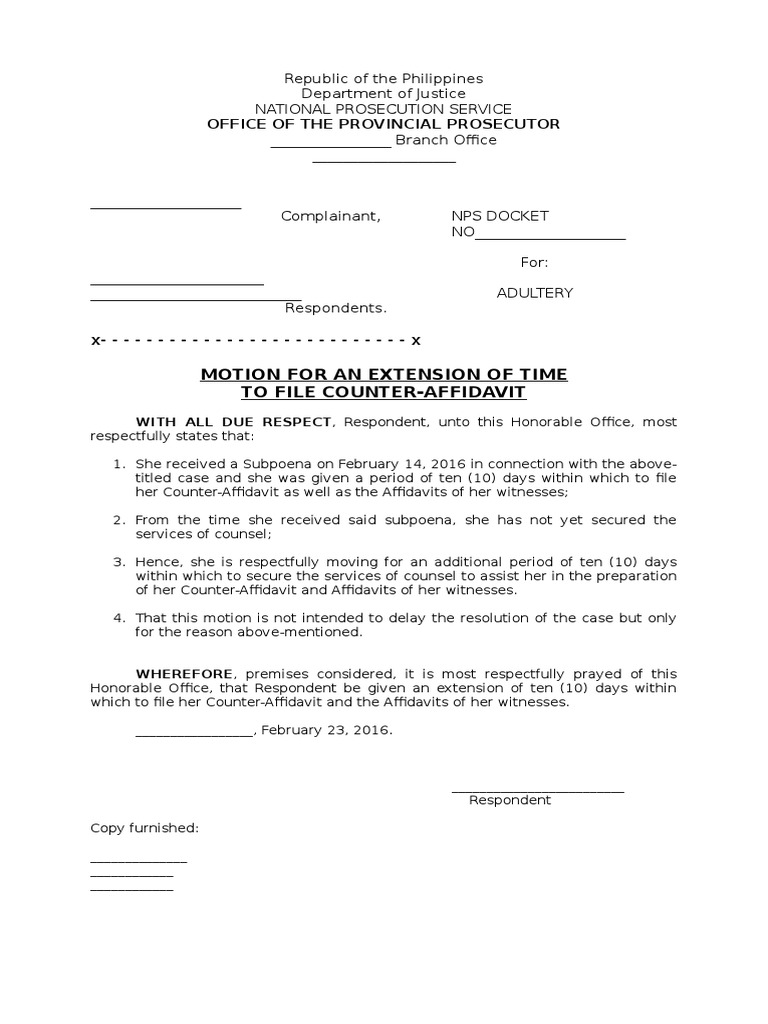 Motion For Extension of Time To File Couter-Affidavit | PDF