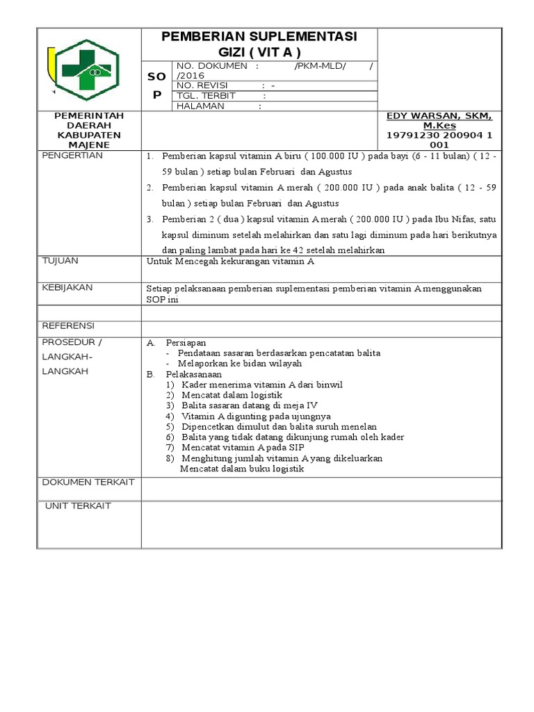 Sop Pemberian Vitamin A | PDF