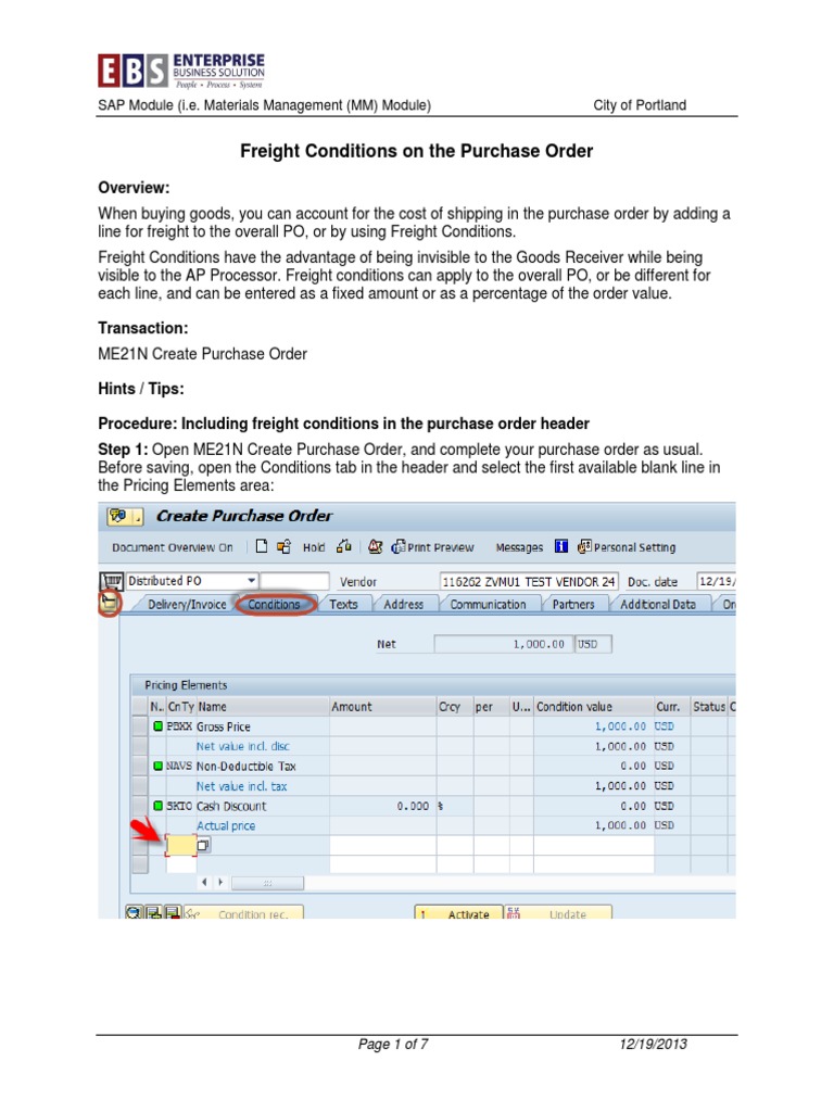 Freight Conditions in Purchase Orders | PDF | Finance & Money Management