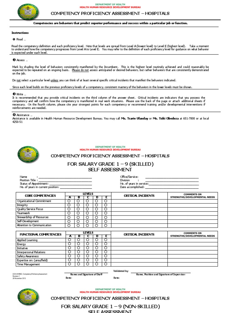 Competency Proficiency Assessment - Hospitals | PDF | Competence (Human ...