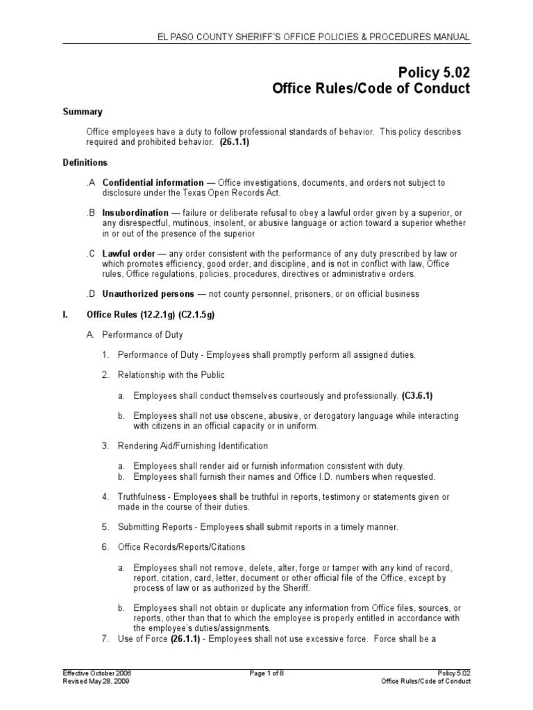 El Paso County Sheriff's Office Policies and Procedures Manual | PDF ...