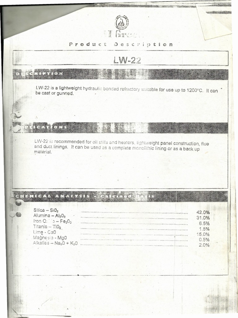 Refractory Data Sheet | PDF