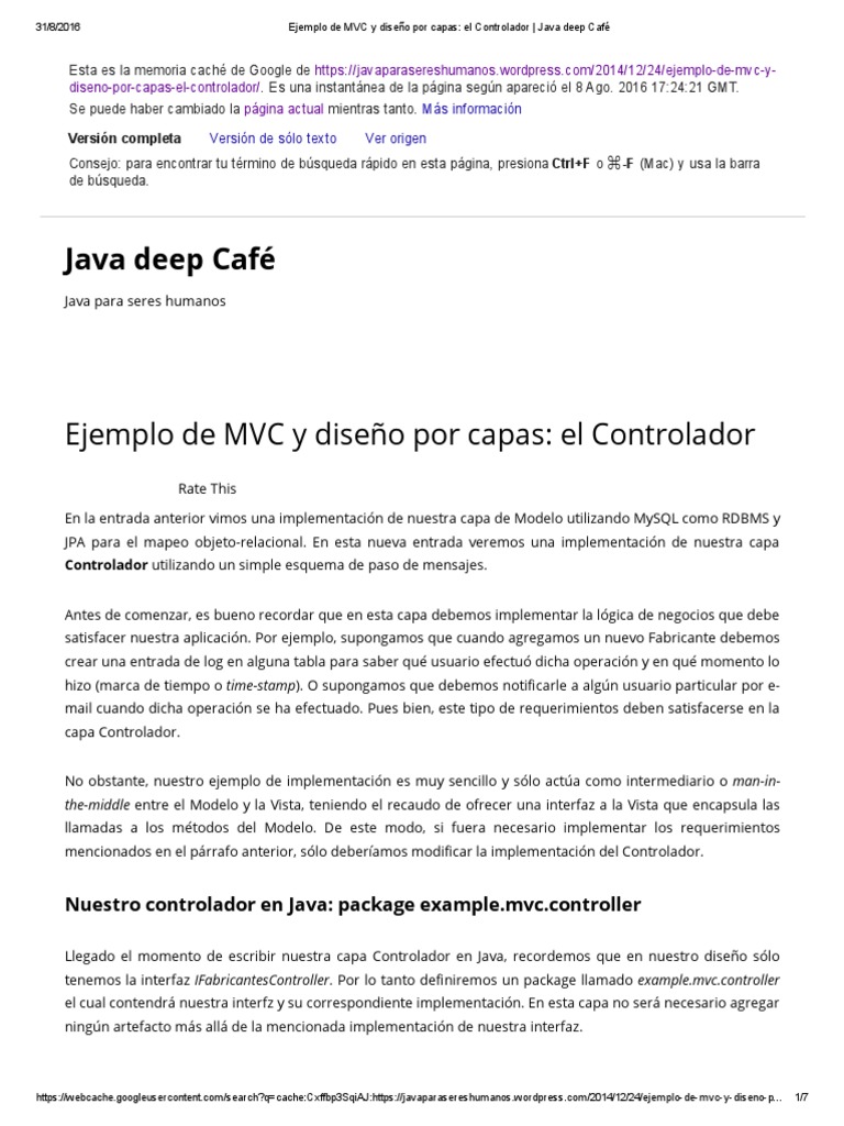 Ejemplo de MVC y Diseño Por Capas - El Controlador - Java Deep Café ...