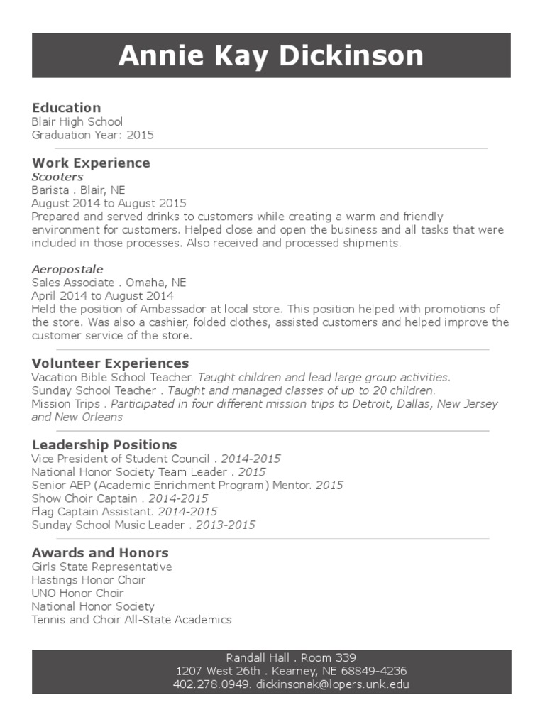 Annie Kay Dickinson's Resume Summary | PDF
