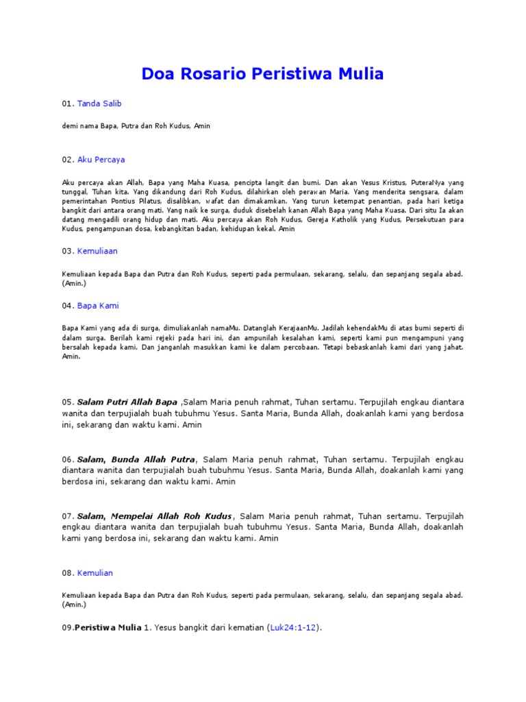 Doa Rosario Peristiwa Mulia | PDF