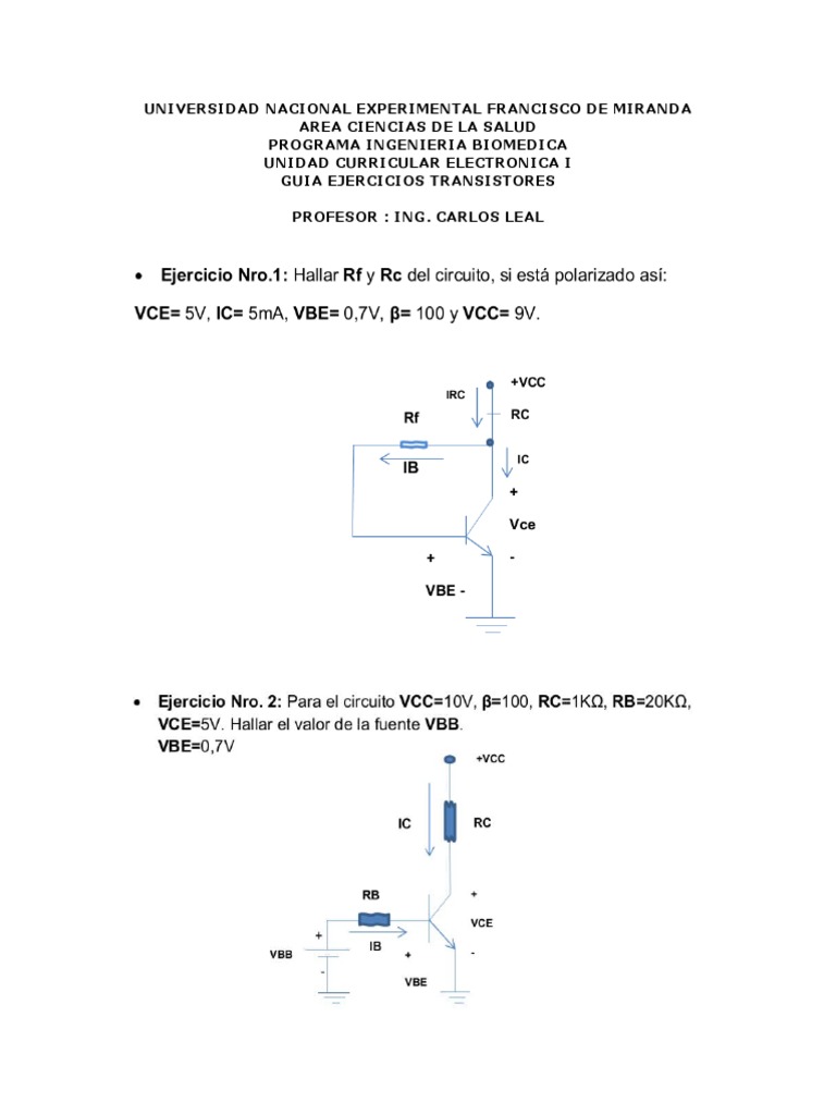 Guia Ejercicios Transistores | PDF