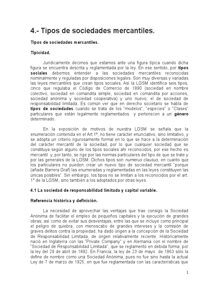 Unidad 4.TIPOS DE SOCIEDADES MERCANTILES | PDF | Compañía de responsabilidad limitada | Cooperativa