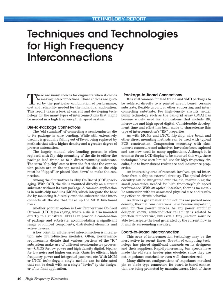 Techniques and Technologies For High Frequency Interconnections | PDF ...