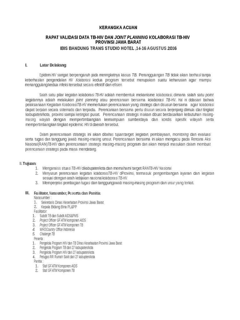 TOR Joint Planing Kolaborasi TB-HIV | PDF