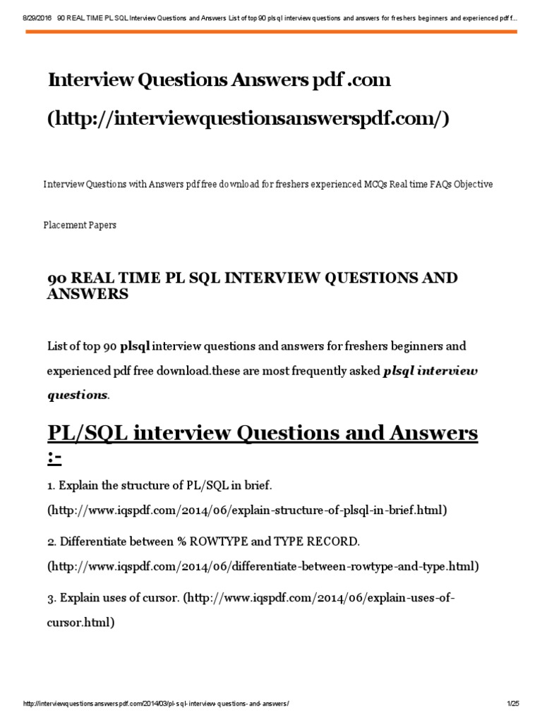 90 PL/SQL Interview Questions & Answers | PDF | Proprietary Software | Data
