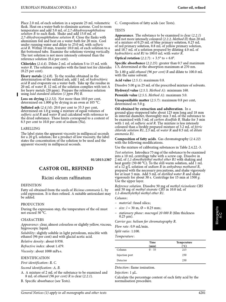 Castor Oil, Refined (2367) | PDF | Solution | Chromatography