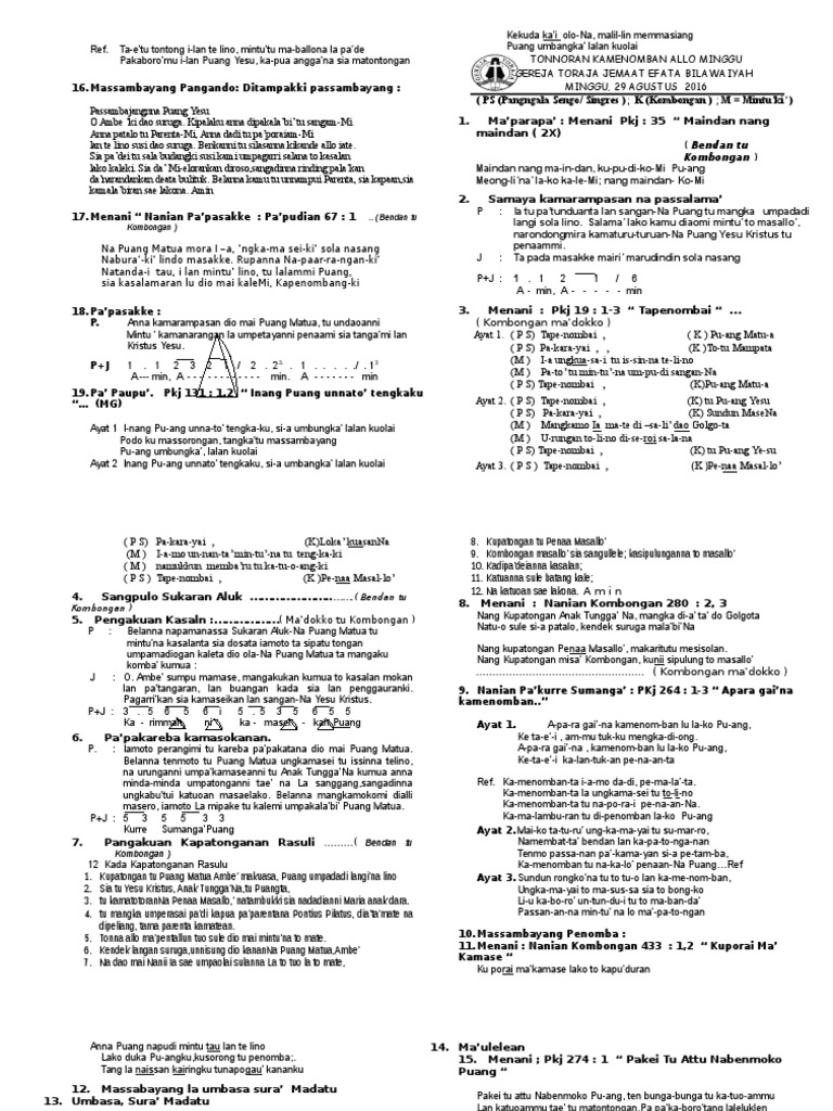 Liturgi Bahasa Toraja Edit | PDF