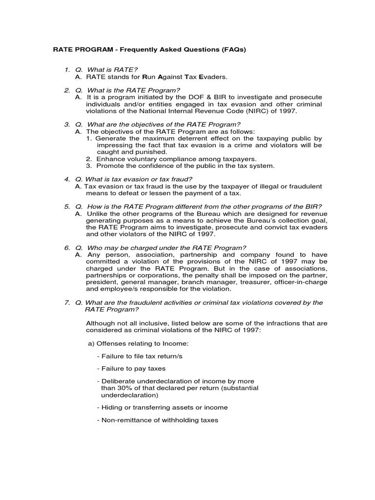 RATE Frequently Asked Questions | PDF | Finance & Money Management