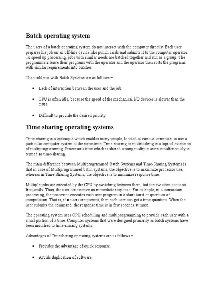 Batch Operating System | PDF | Operating System | Central Processing Unit