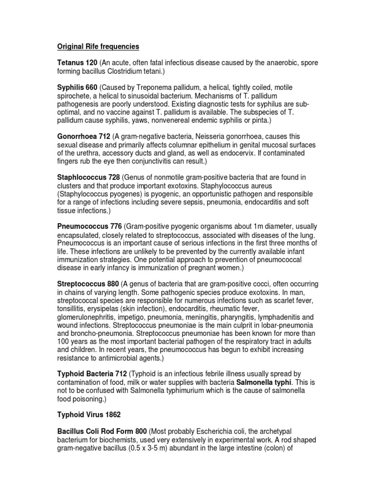 Rife Frequencies | PDF | Streptococcus | Bacteria