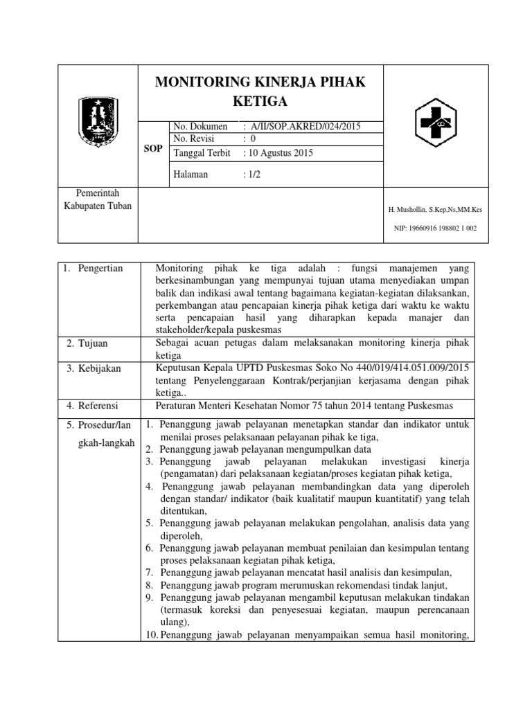 2.1.14d. Sop MONITORING Kinerja Pihak Ketiga | PDF