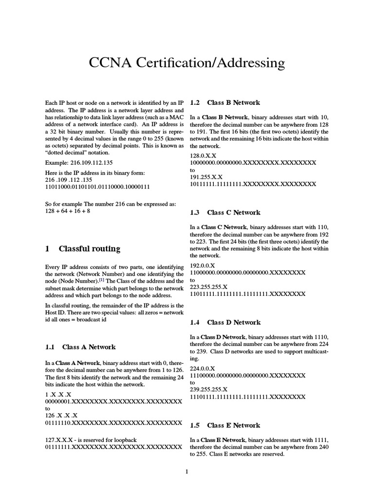 CCNA Certification/Addressing: 1 Classful Routing | PDF | Ip Address | Internet Standards