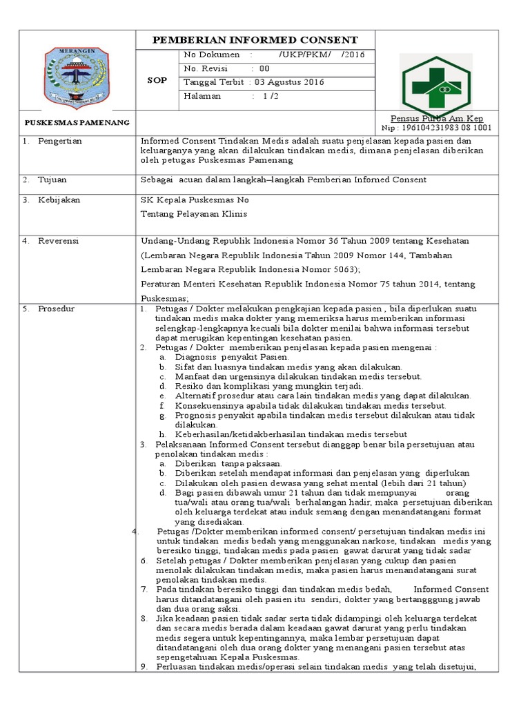 Sop Pemberian Informed Consent | PDF
