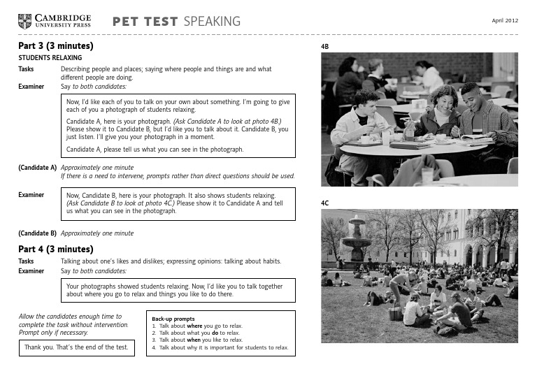 Pet Test Speaking: Part 3 (3 Minutes) | PDF