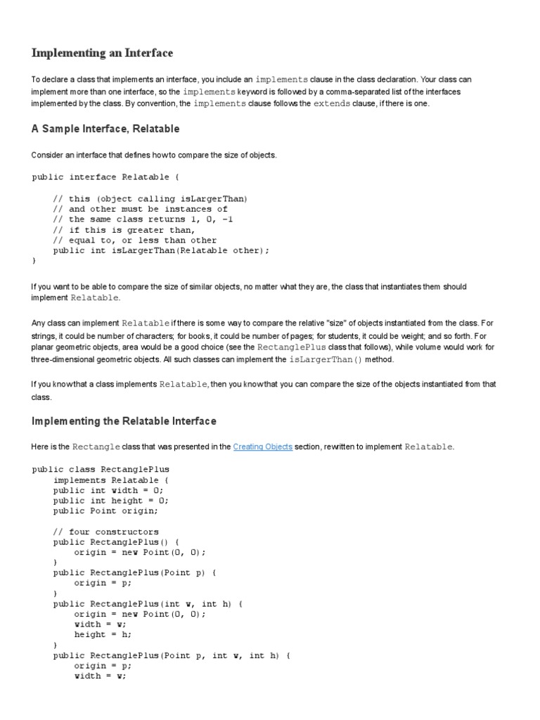Implementing Interfaces Defining A Relatable Interface And Creating A Rectangleplus Class That