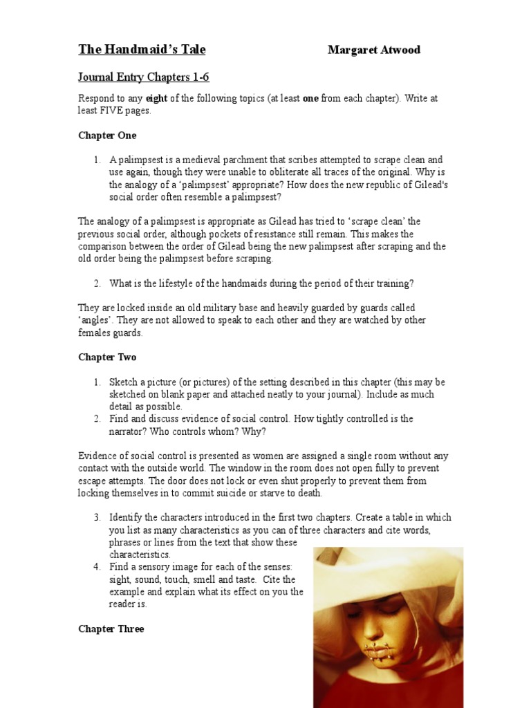 The Handmaid's Tale Journal Questions CH 1 To 6 | PDF