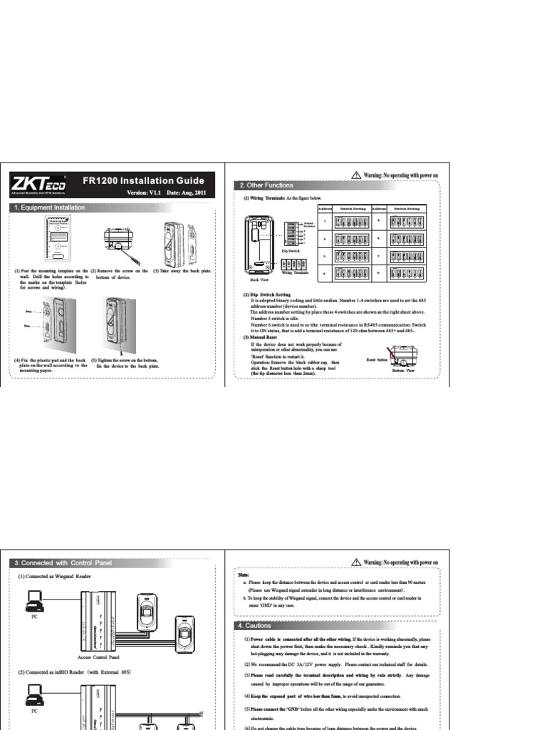 FR1200 Installation Guide V1.1 | PDF | Electrical Wiring | Switch