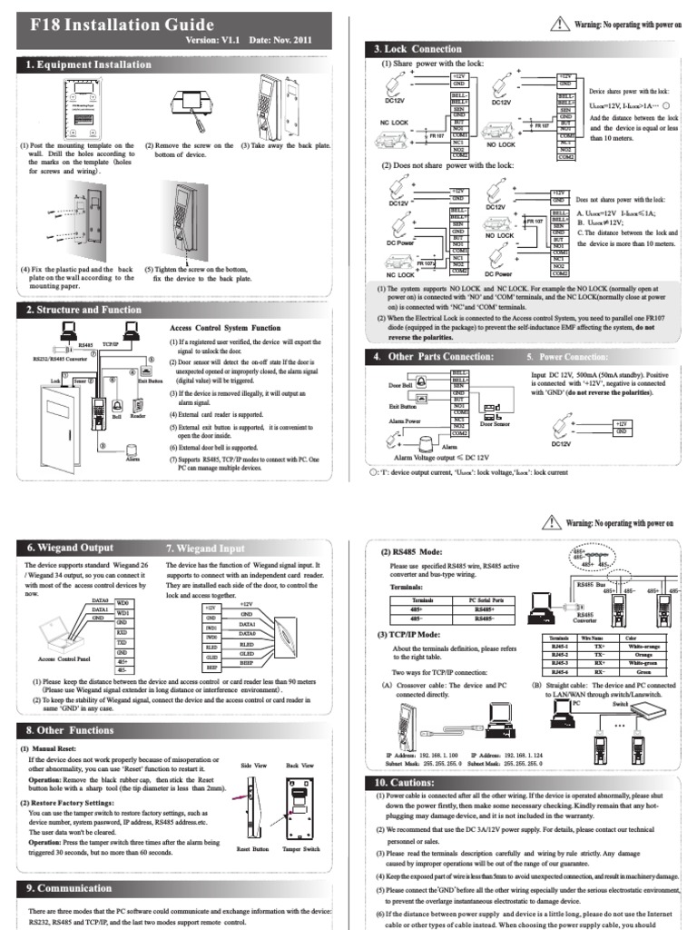 F18 Installation Guide V1.1 | PDF | Access Control | Power Supply