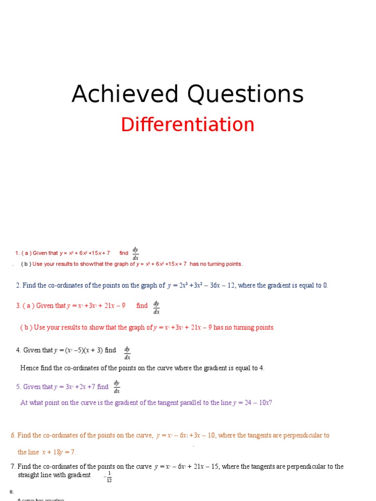 Achieved Questions Lev 3 Differentiation | PDF | Art | Science ...