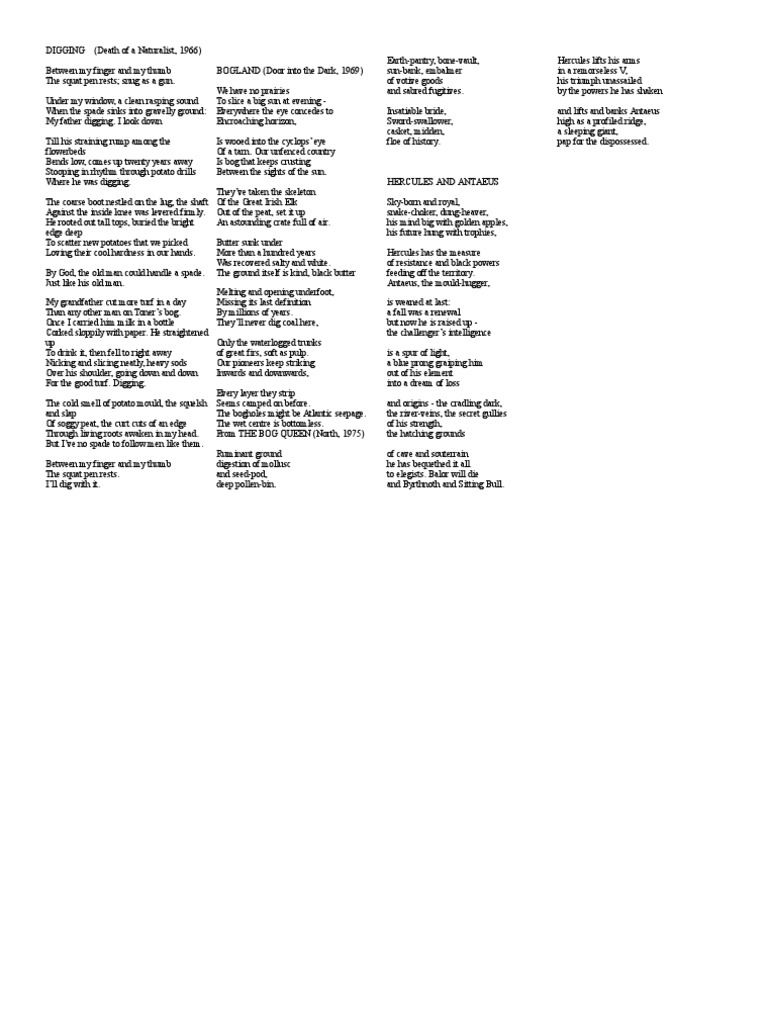 Seamus Heaney. Poems. Handout | PDF | Poetry | Nature