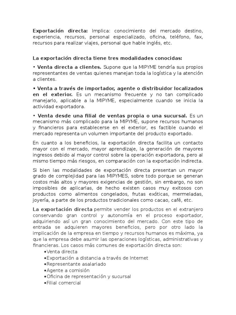 La Exportación Directa | PDF | Exportaciones | Distribución (comercial)