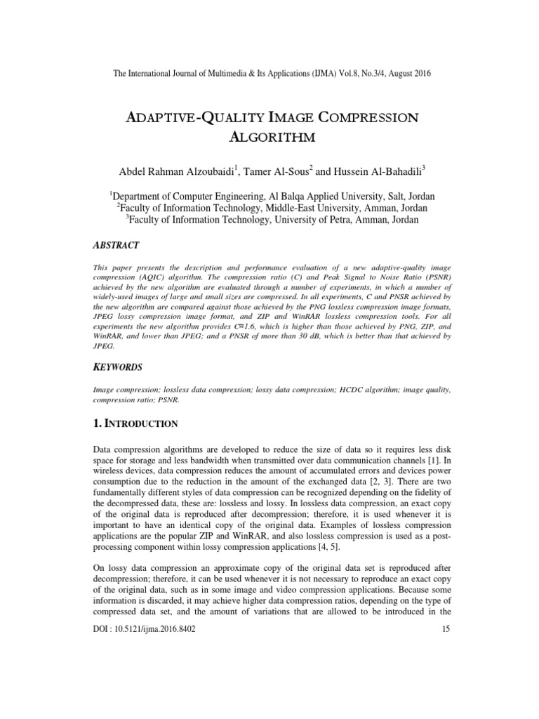 Adaptive Quality Image Compression Algorithm Data Compression Areas Of Computer Science