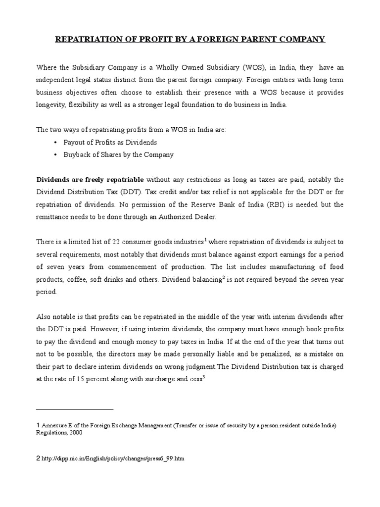 Repatriation of Profit | PDF | Royalty Payment | Dividend