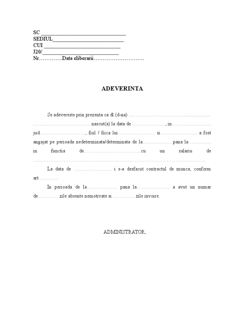 ADEVERINTA Vechime in Munca | PDF