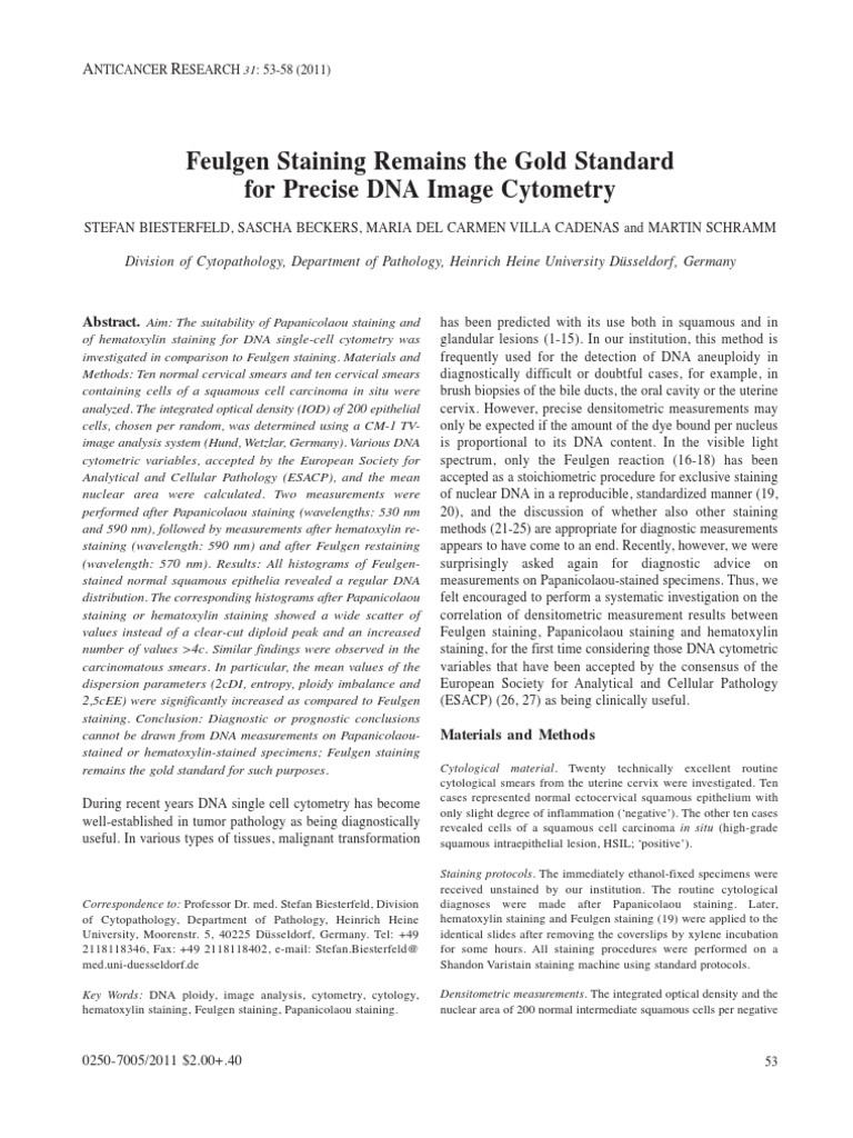 Feulgen Staining Remains The Gold Standard For Precise DNA Image ...