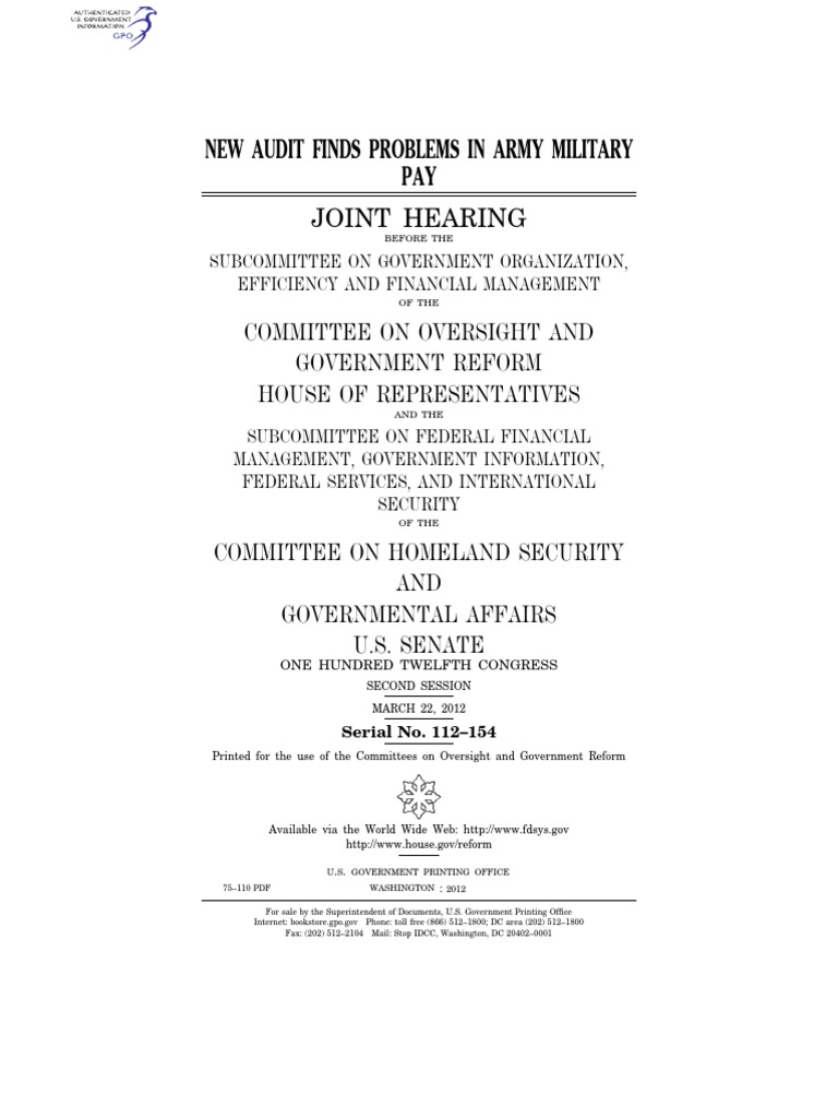 New Audit Finds Problems in Army Military PAY: Joint Hearing | PDF ...