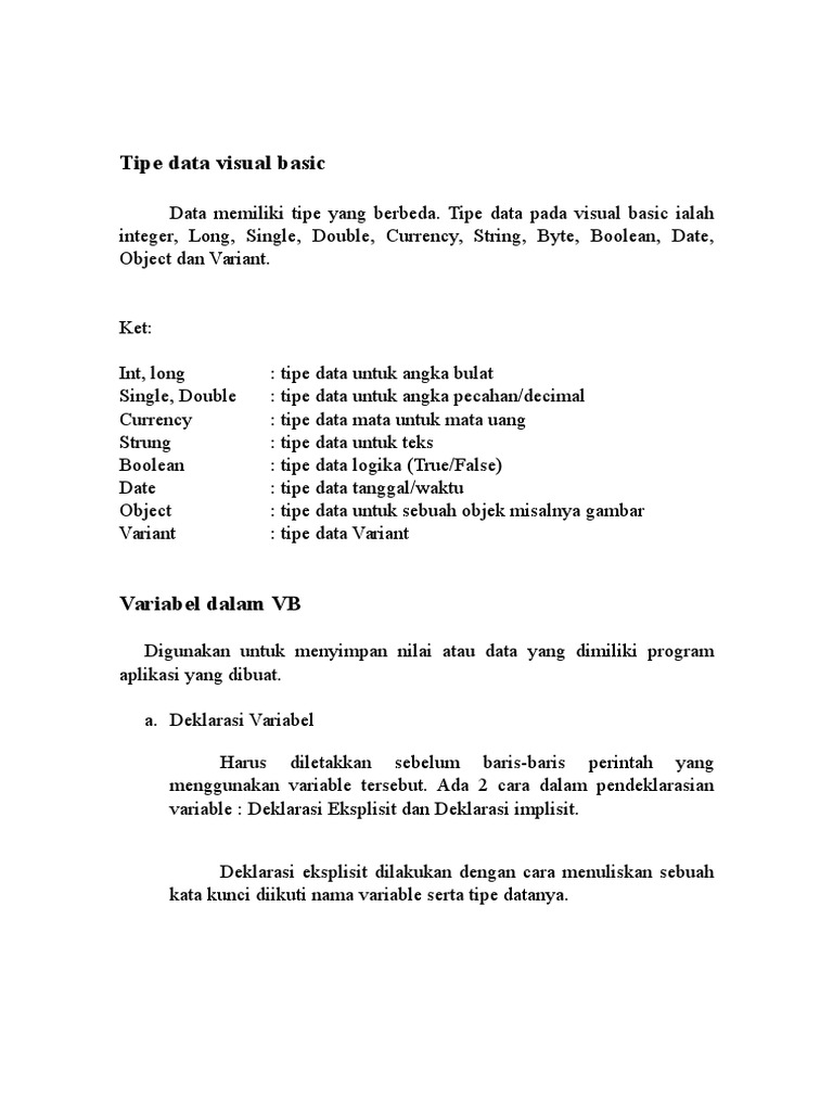 Tipe Data Visual Basic | PDF