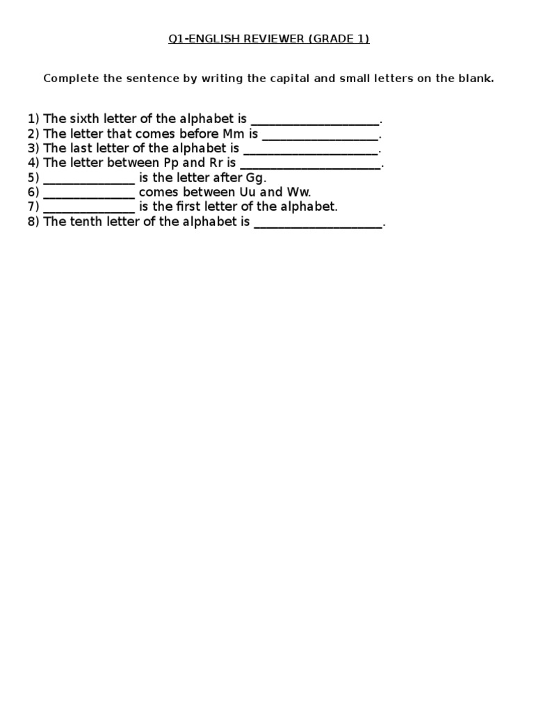 Q1-English Reviewer (Grade 1) | PDF | Language Arts & Discipline