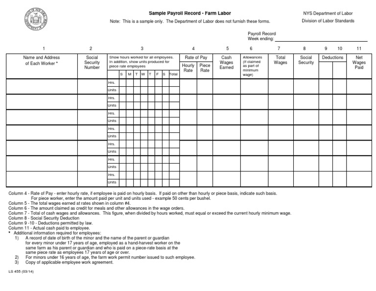 Sample Payroll Record - Farm Labor | PDF